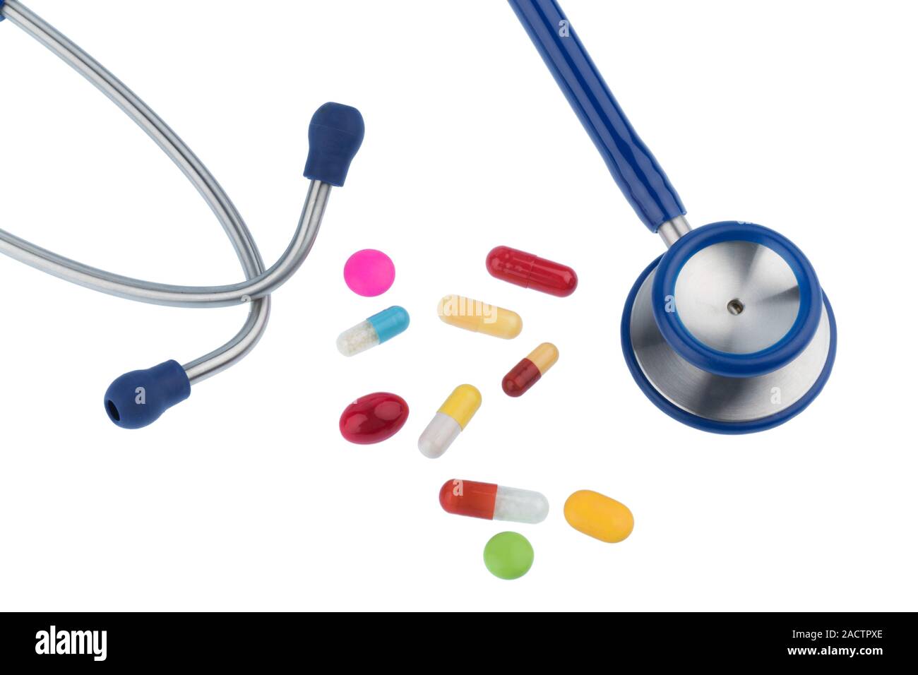 Colored tablets a stethoscope Stock Photo - Alamy