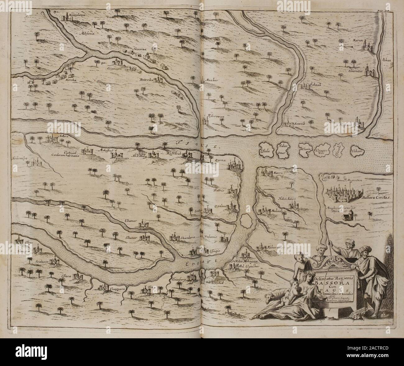 Map of Basra (Al Basrah) in the 17th century. Illustrated by Olfert ...