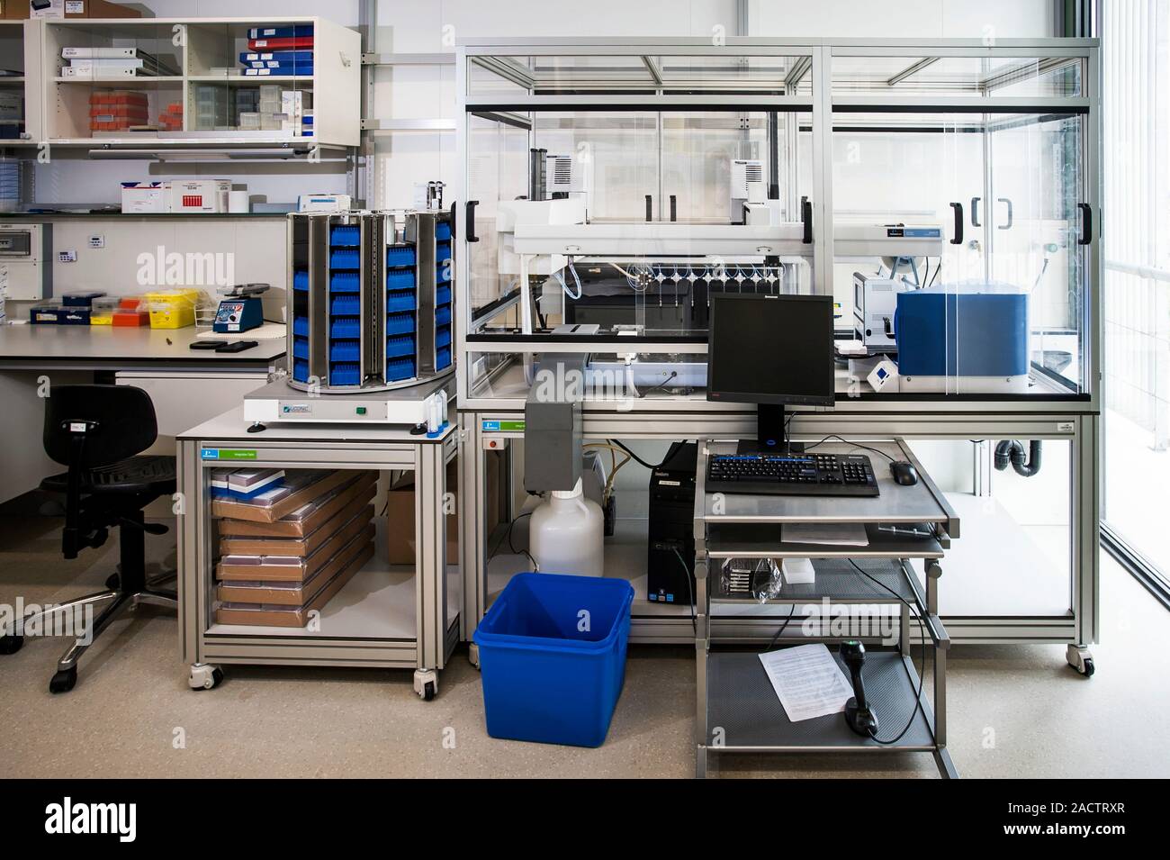 Genetic analysis. Equipment at a genetics laboratory workstation used ...