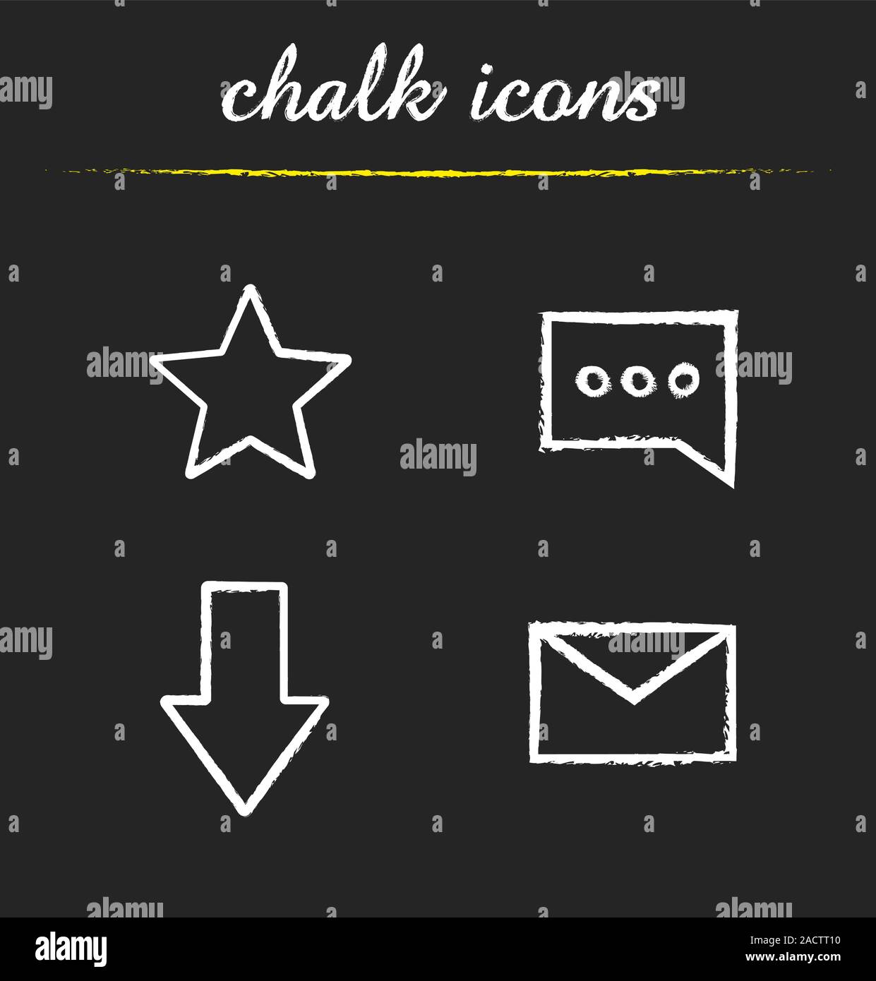 Digital chalk icons set. Star mark, chat box, email letter, download ...