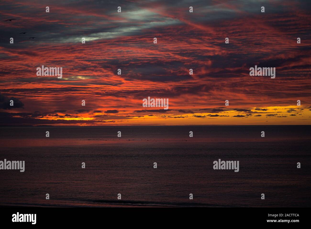Almost apocalyptic red sky at night over the Irish sea at Aberystwyth ...