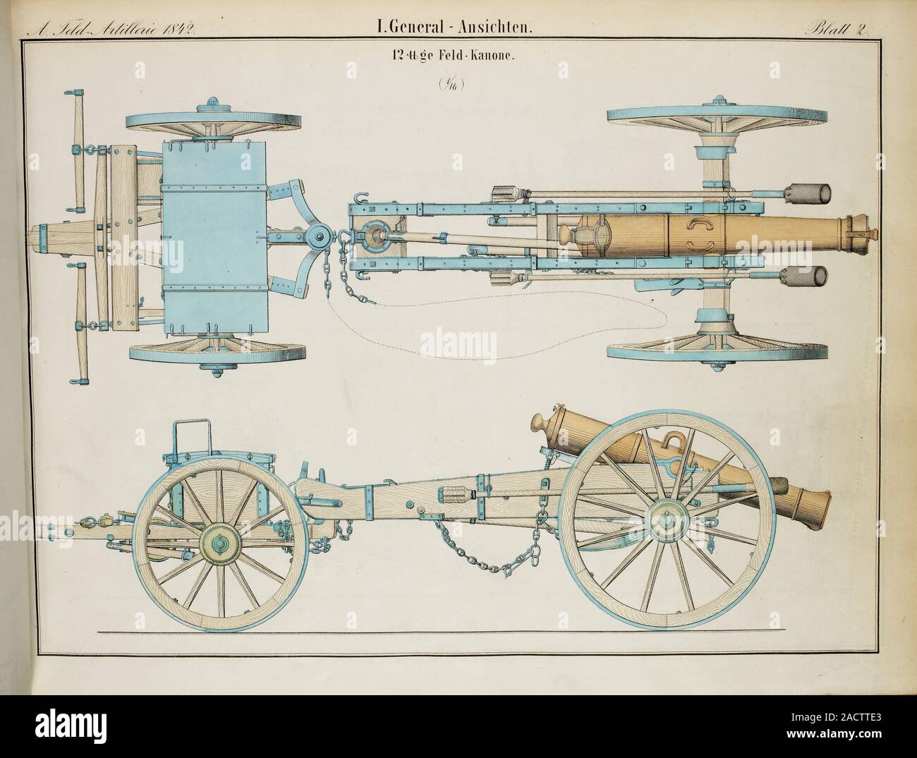 Drawing of a 12 pounder cannon of the field artillery of the German ...