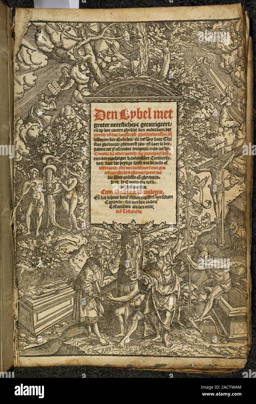 Title page from a Dutch Bible Adam and Eve and the garden of Edne are ...