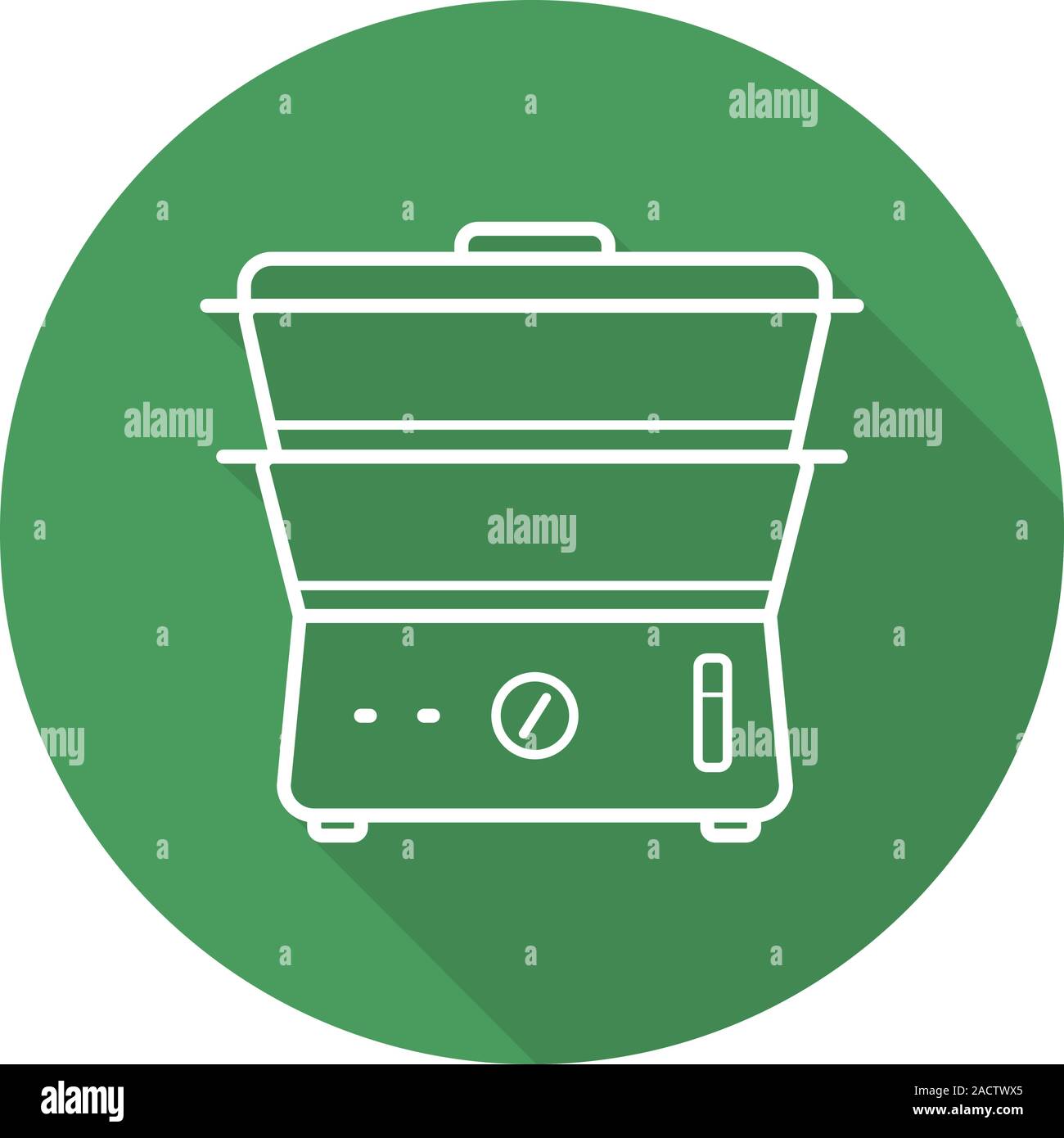 Steam cooker flat linear long shadow icon. Steamer. Vector line symbol ...