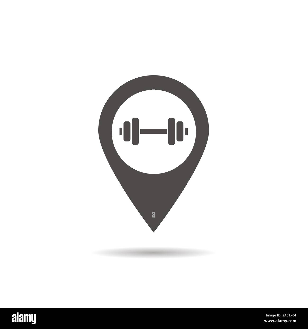 Gym location icon. Drop shadow map pointer silhouette symbol. Barbell ...
