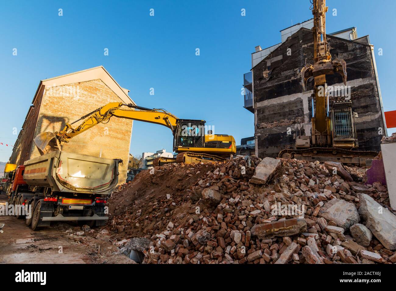 Construction site during the demolition of a house Stock Photo - Alamy