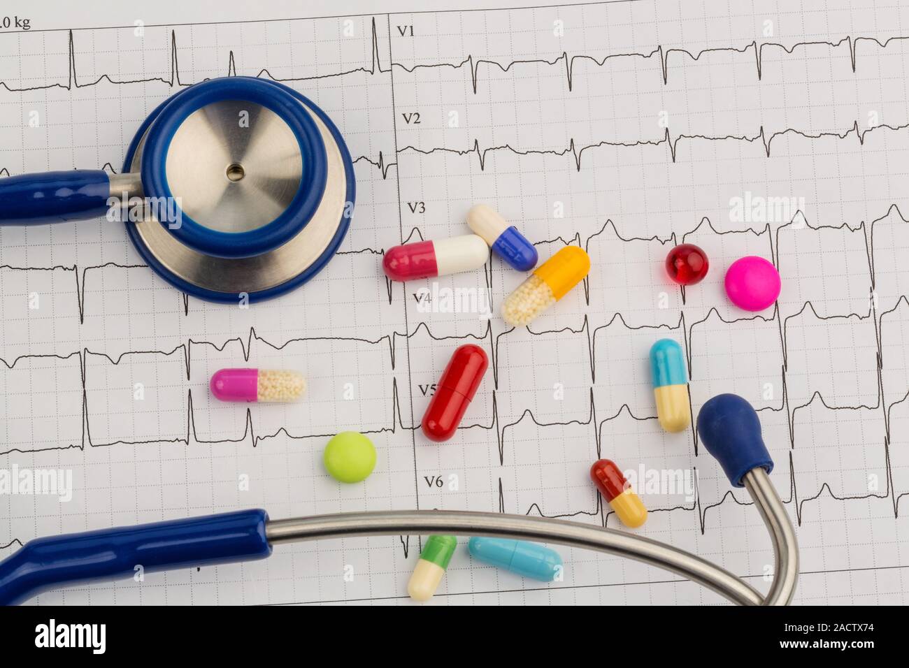 Stethoscope and tablets on an ECG Stock Photo - Alamy
