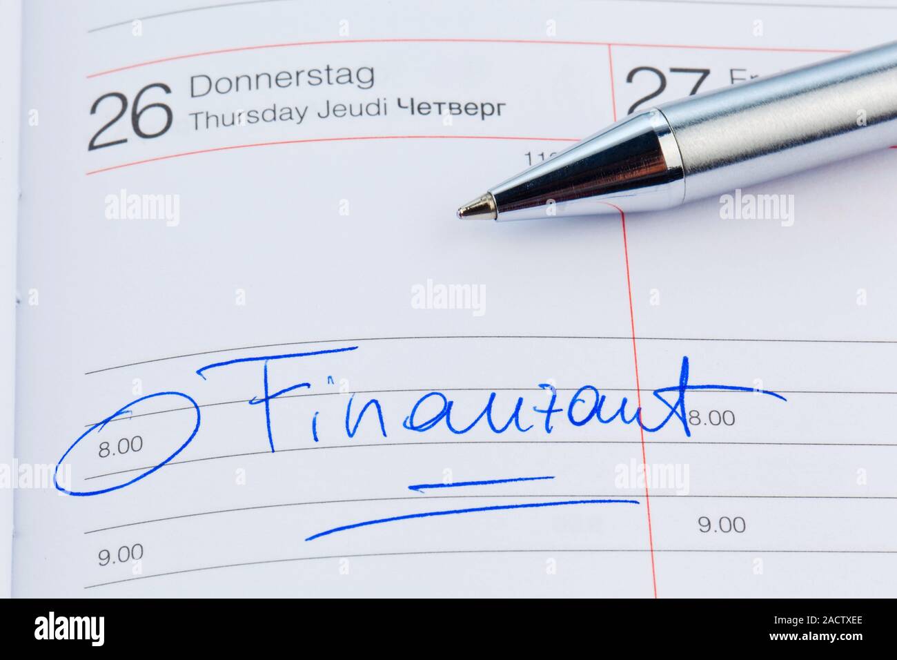 Entry in calendar: Tax office Stock Photo - Alamy