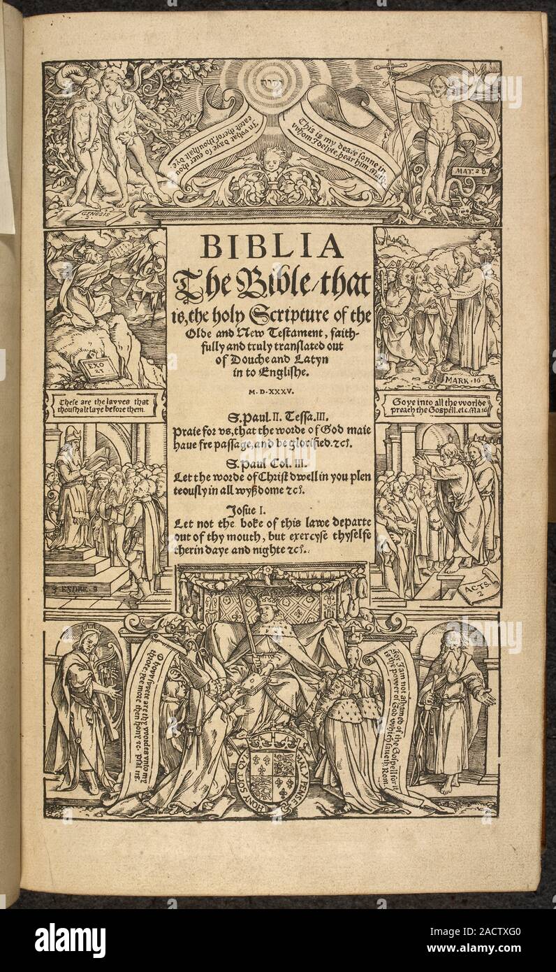 Title page of 'Coverdale's Bible', The first complete English printed ...