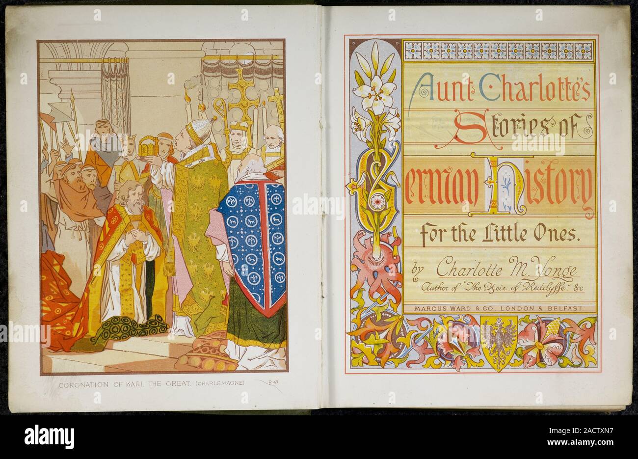Title page and frontispiece to child's history of Germany. A man ...