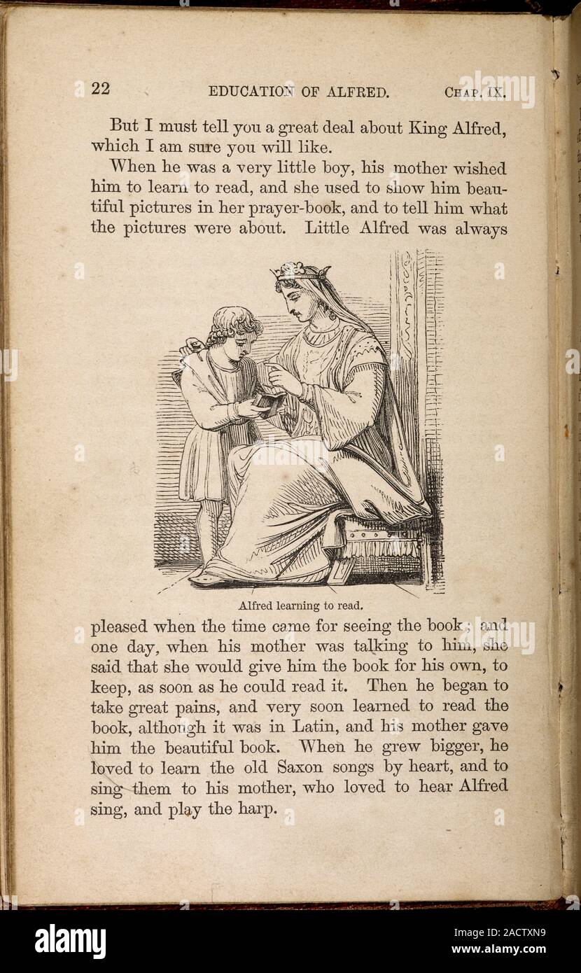 Alfred learning to read'. Illustration for a children's history book ...