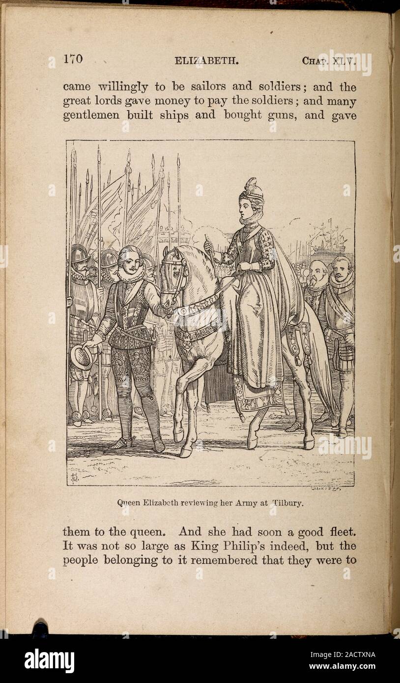 Queen Elizabeth reviewing her Army at Tilbury'. Illustration for a ...
