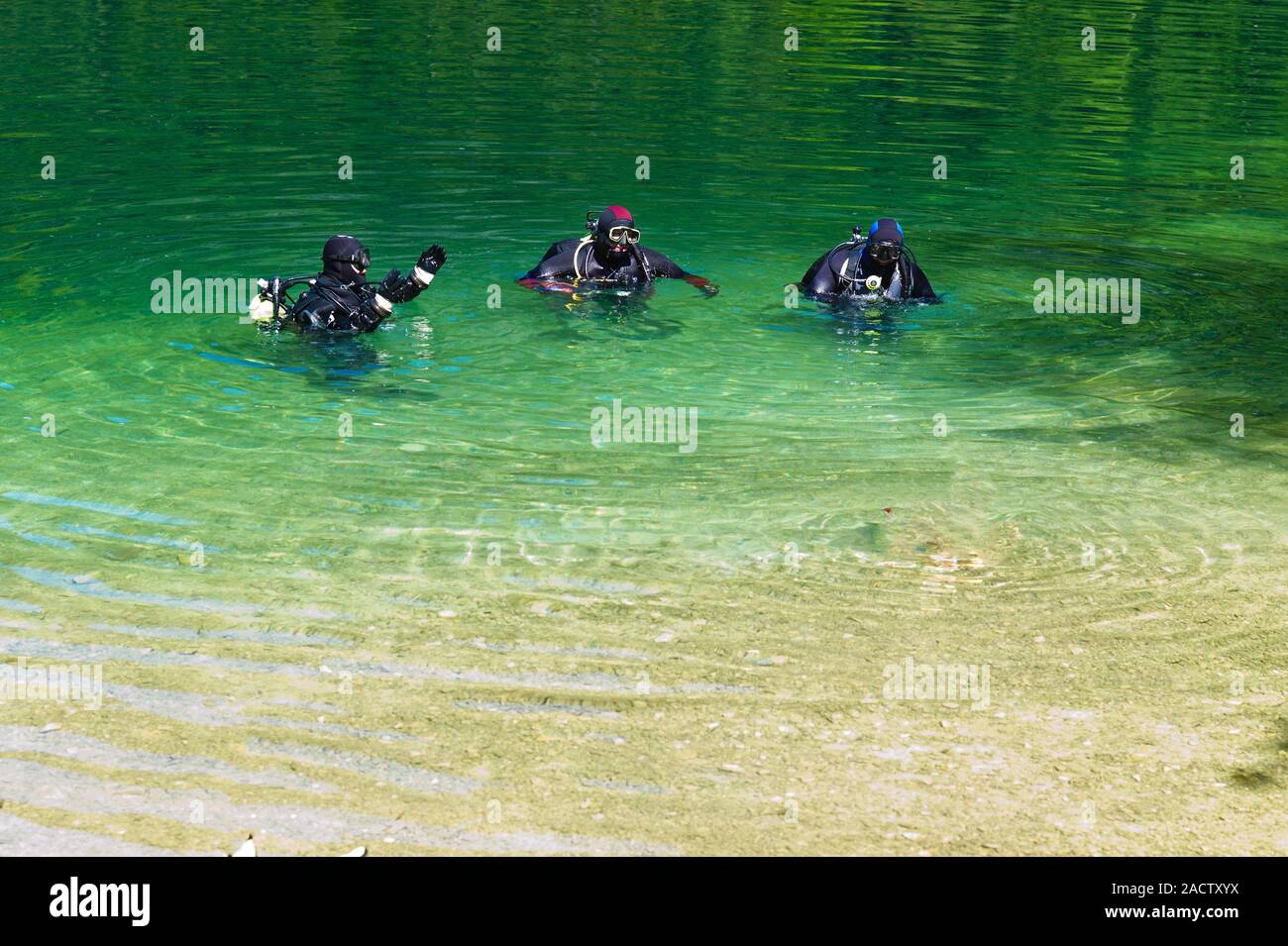 Diver in a lake Stock Photo - Alamy