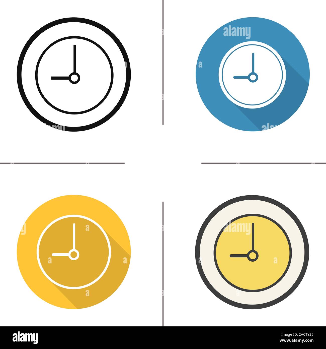 Clock icon. Flat design, linear and color styles. Time. Isolated vector ...