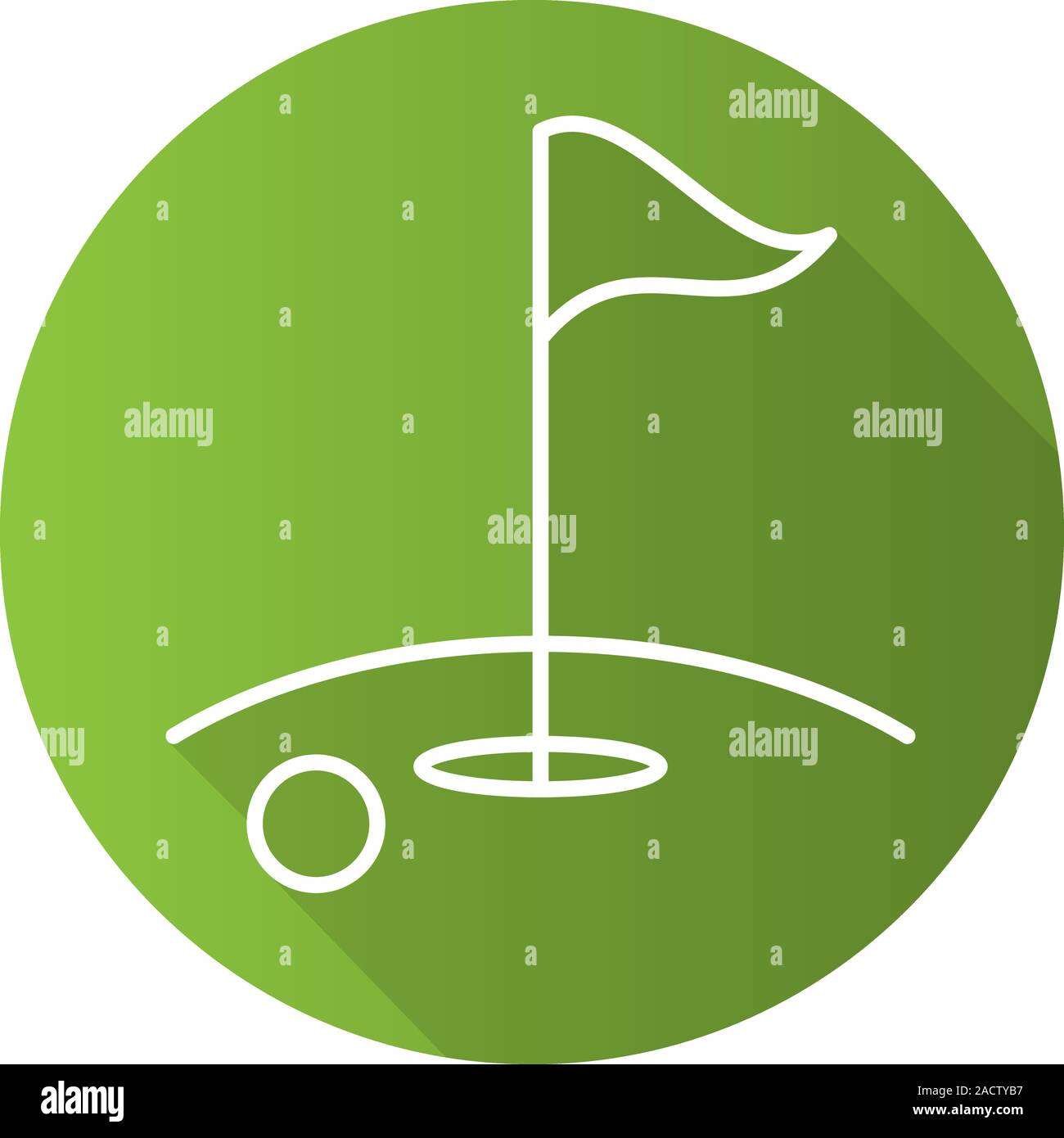 Golf course flat linear long shadow icon. Ball and flagstick in hole ...