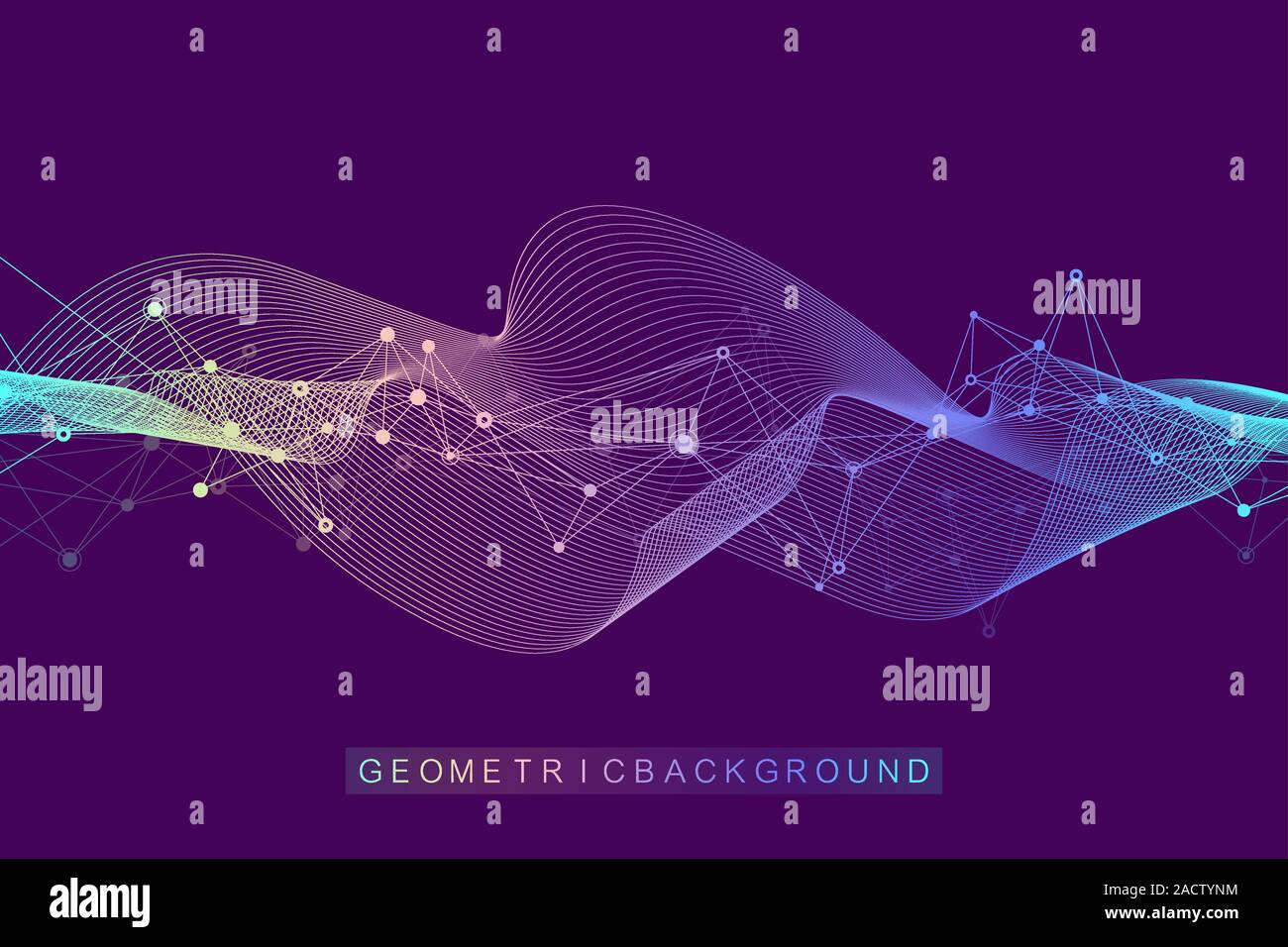 Abstract dynamic motion lines and dots background with colorful particles. Digital streaming ...