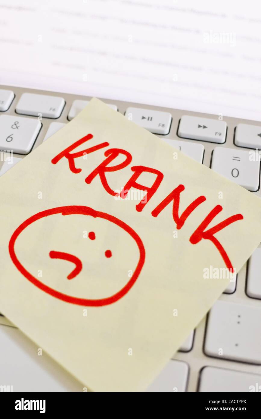 Note on Computer Keyboard: Sick Stock Photo - Alamy
