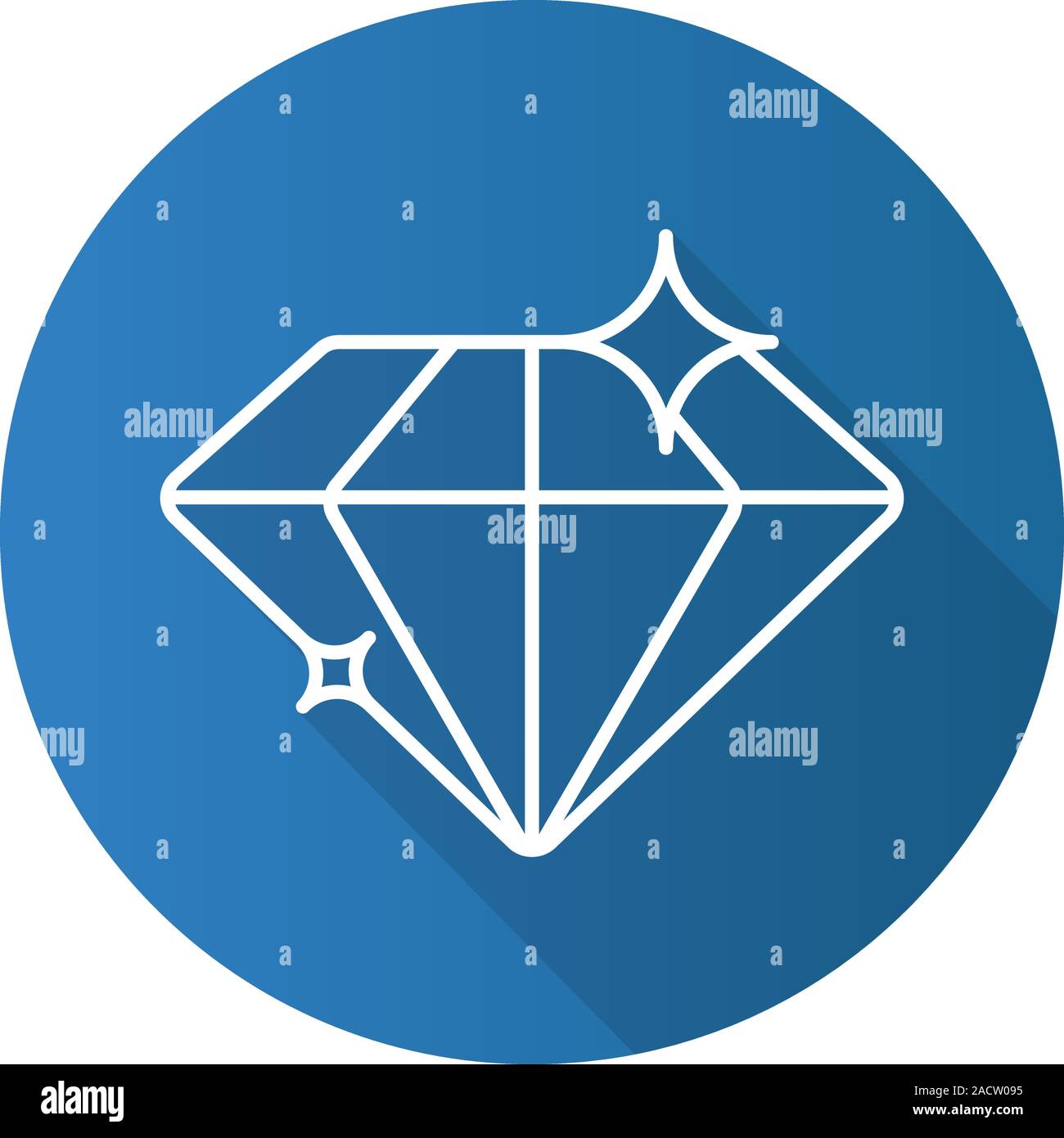 Diamond flat linear long shadow icon. Shiny brilliant gem. Vector line ...