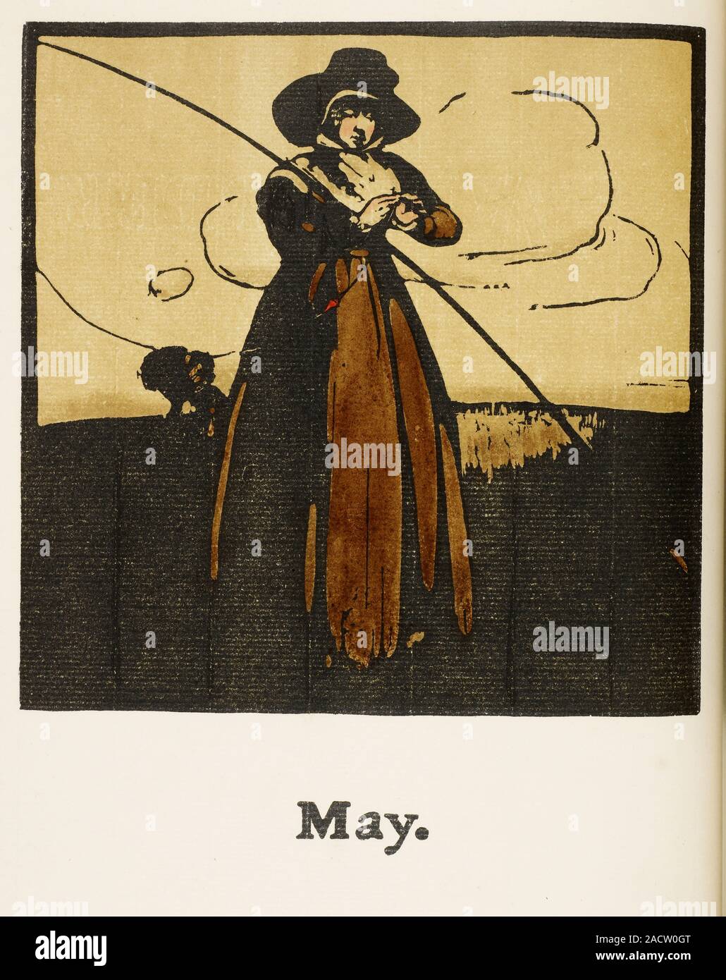 May A woman with a fishing rod. Baiting the hook. Image from a sporting ...