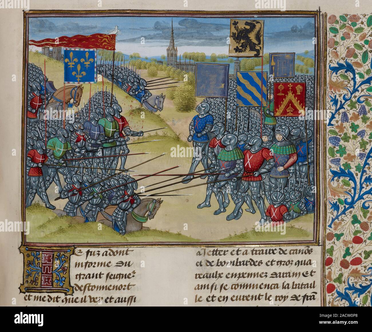 Knights at the Battle of Mont d'Or with banners. An illustration of ...