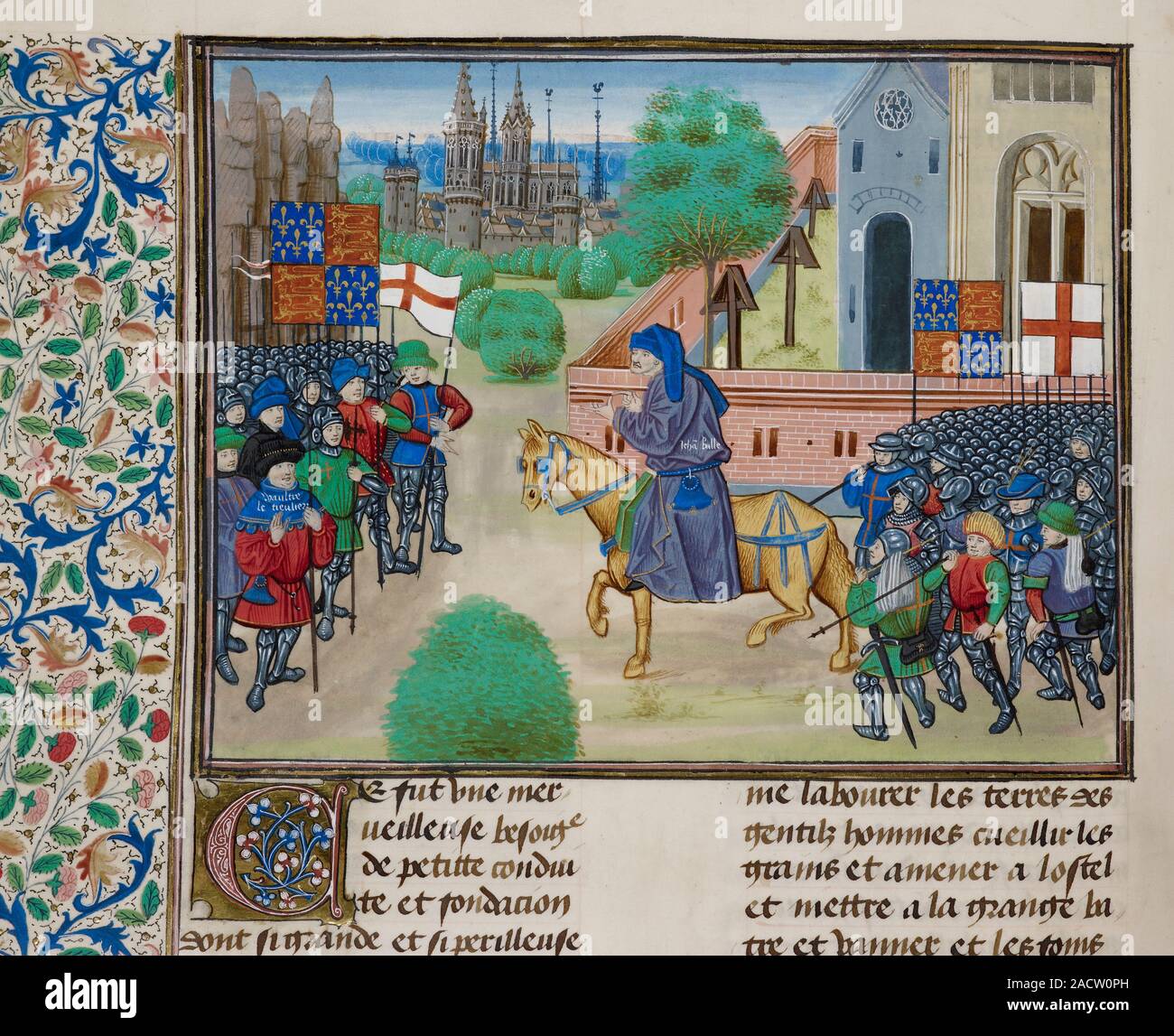 The Peasants' Revolt in England in 1381. Two armies with banners ...