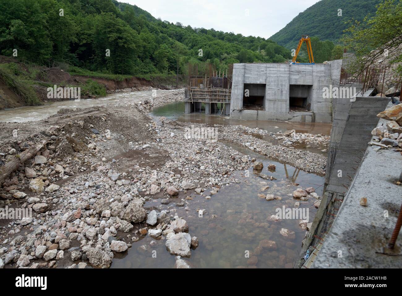 Construction of the small dam on the Jadar River, Bosnia and ...