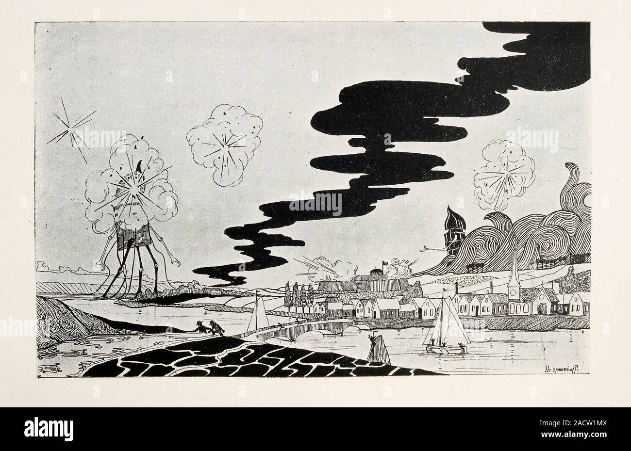 Artillery fire. Illustration for 'The War of the Worlds', Martian ...