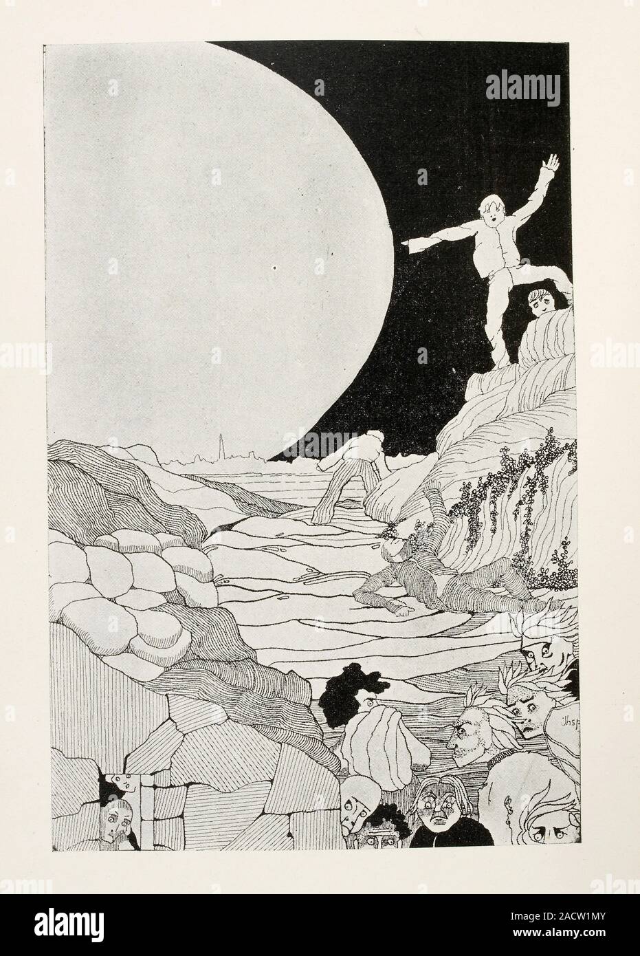 Fearful humans. Illustration for 'The War of the Worlds', A landscape ...