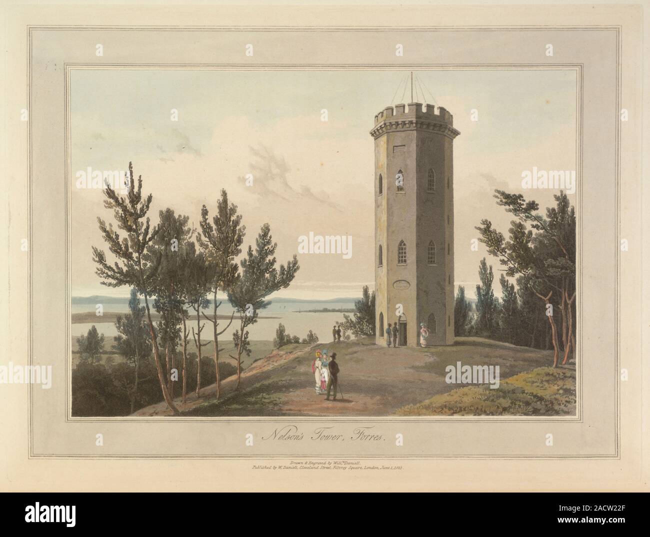 Nelson's Tower at Forres town. The coastline and landscape of Great ...