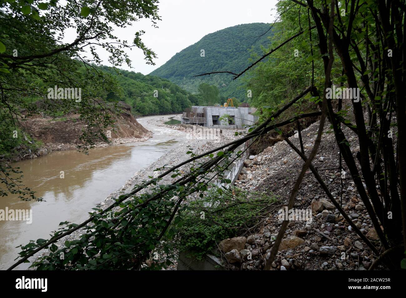 Construction of the small dam on the Jadar River, Bosnia and ...