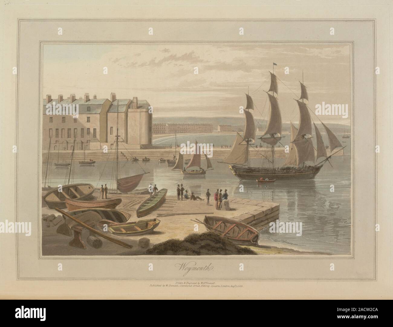 Weymouth. A colour illustration of the harbour, Author Richard Ayton ...