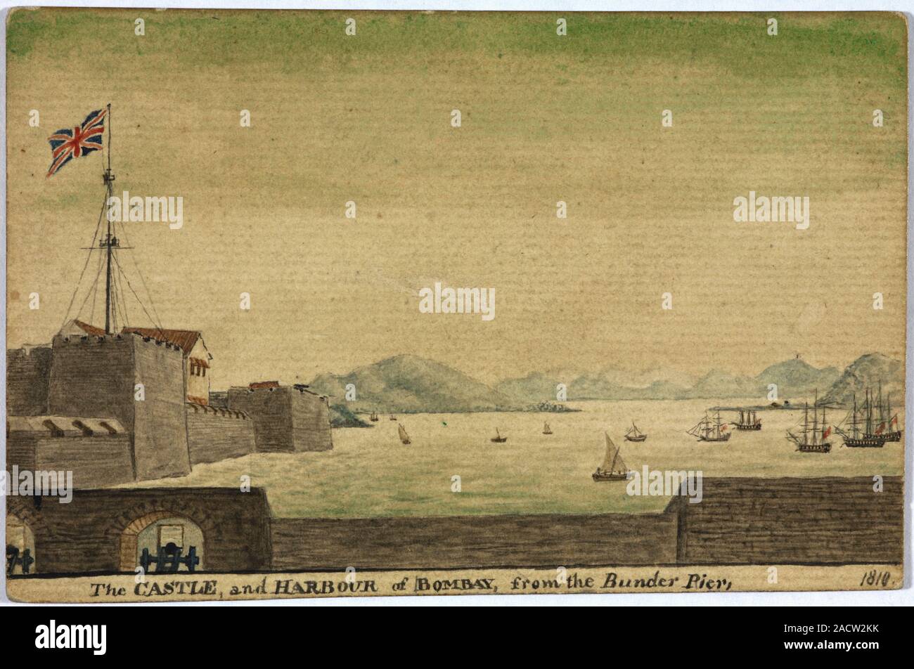 The Castle and Harbour of Bombay, from the Bunder Pier. 1810 Stock ...
