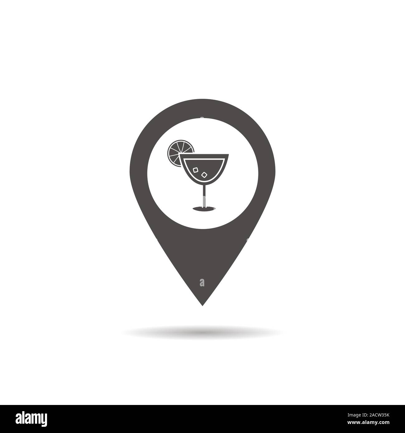 Bar location icon. Drop shadow map pointer silhouette symbol. Cafe ...