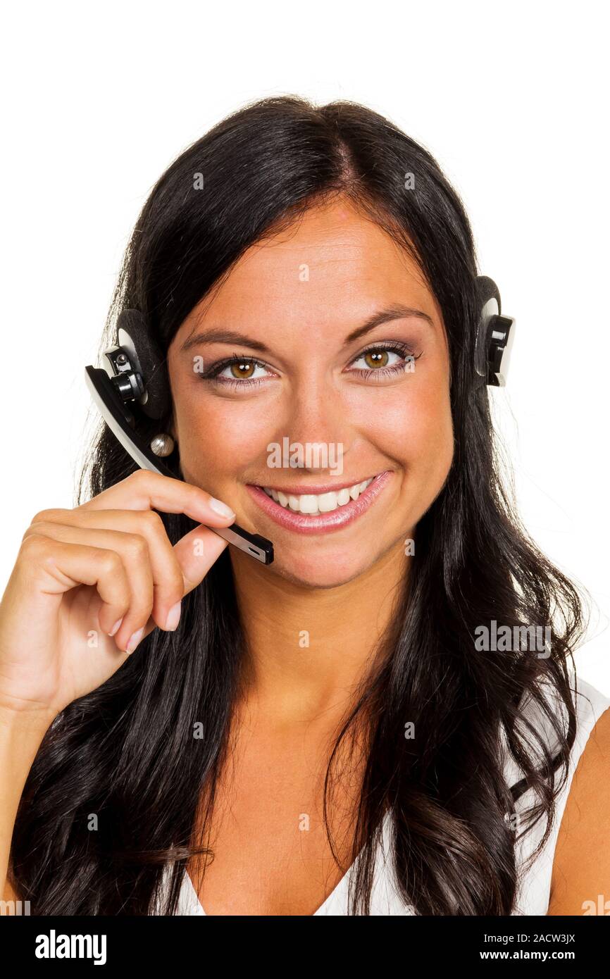 Woman with headset Stock Photo - Alamy