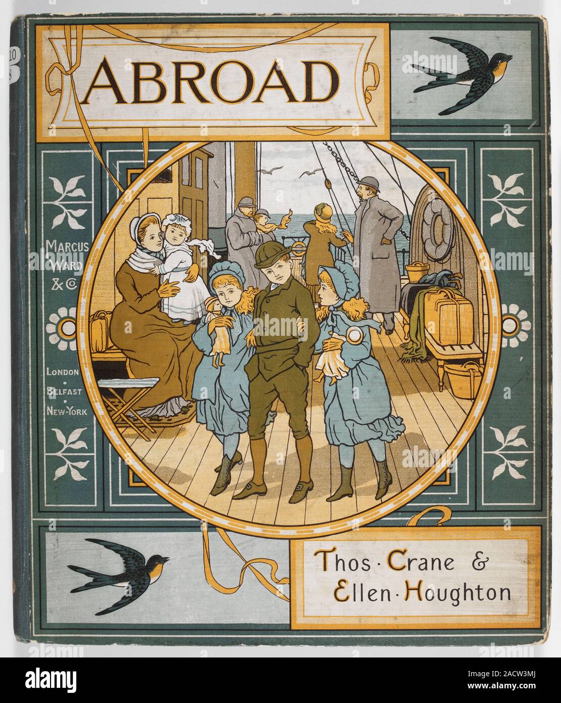 Front cover of 'Abroad'. Coloured illustration showing a family on the ...