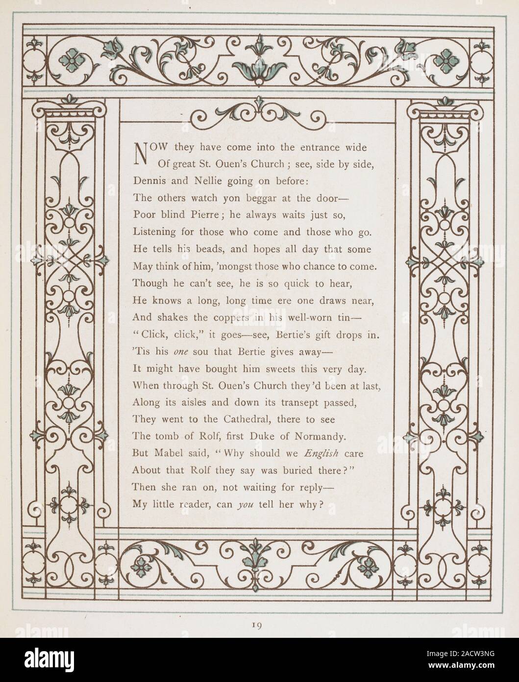 Page of text with floral border, from 'Abroad', Author Thomas Crane ...