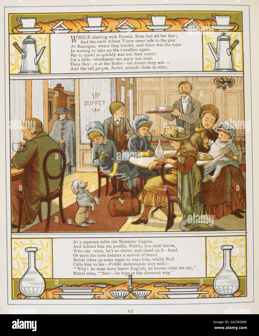 A family having refreshments in a buffet. Colour Illustration from ...