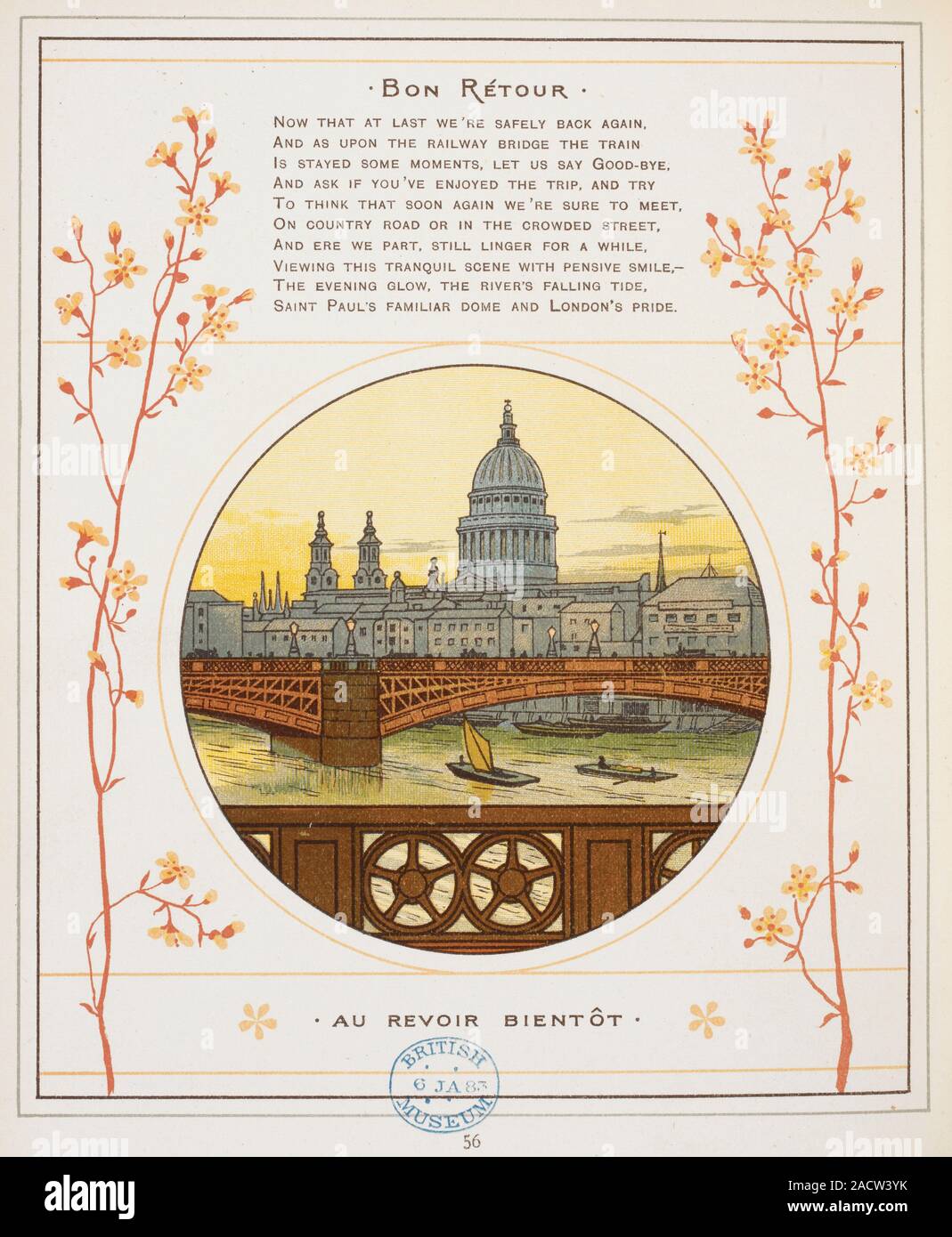 Bon retour. A view of the River Thames, showing a railway bridge and St ...