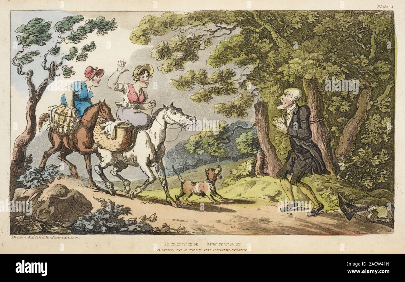 Doctor Syntax tied up, Doctor Syntax bound to a tree by Highwaymen ...