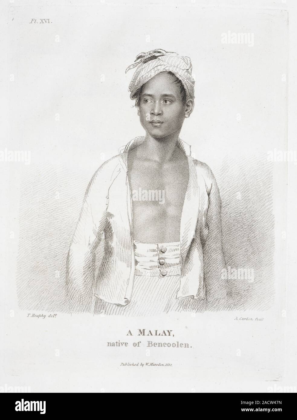 A Malay. Native of Bencoolen, Black and white Portrait of a young male ...