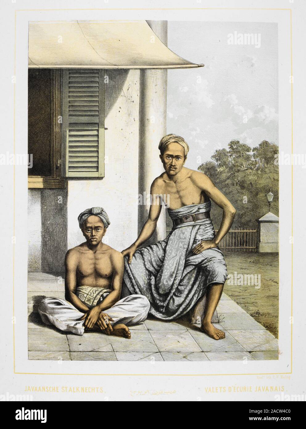 Two Javanese servants, Colour illustration. Author A. Van Pers Stock ...