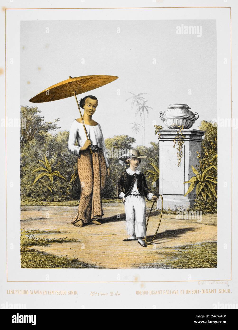 An Indonesian servant and a european child, probaby Dutch, Colour ...