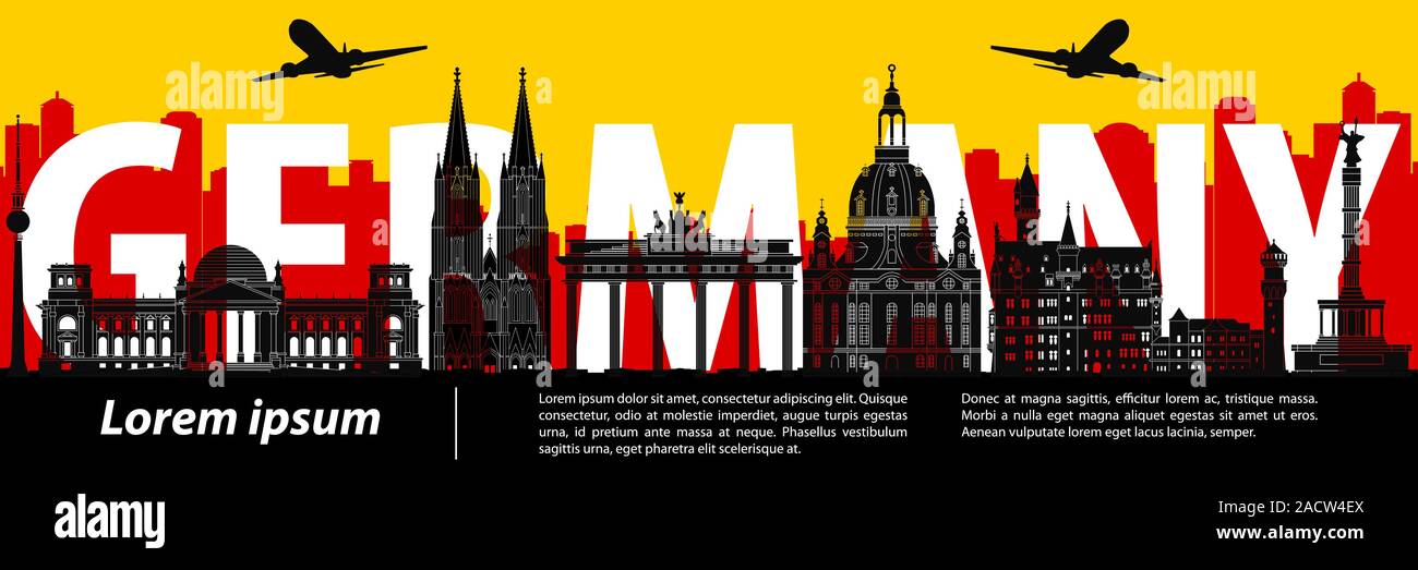 Germany famous landmark style,big country name inside with flag color ...