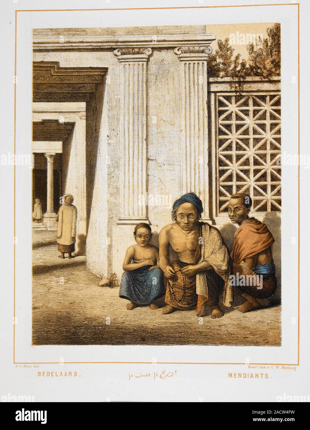Three beggars. Indonesian people, Colour illustration Author A. Van ...