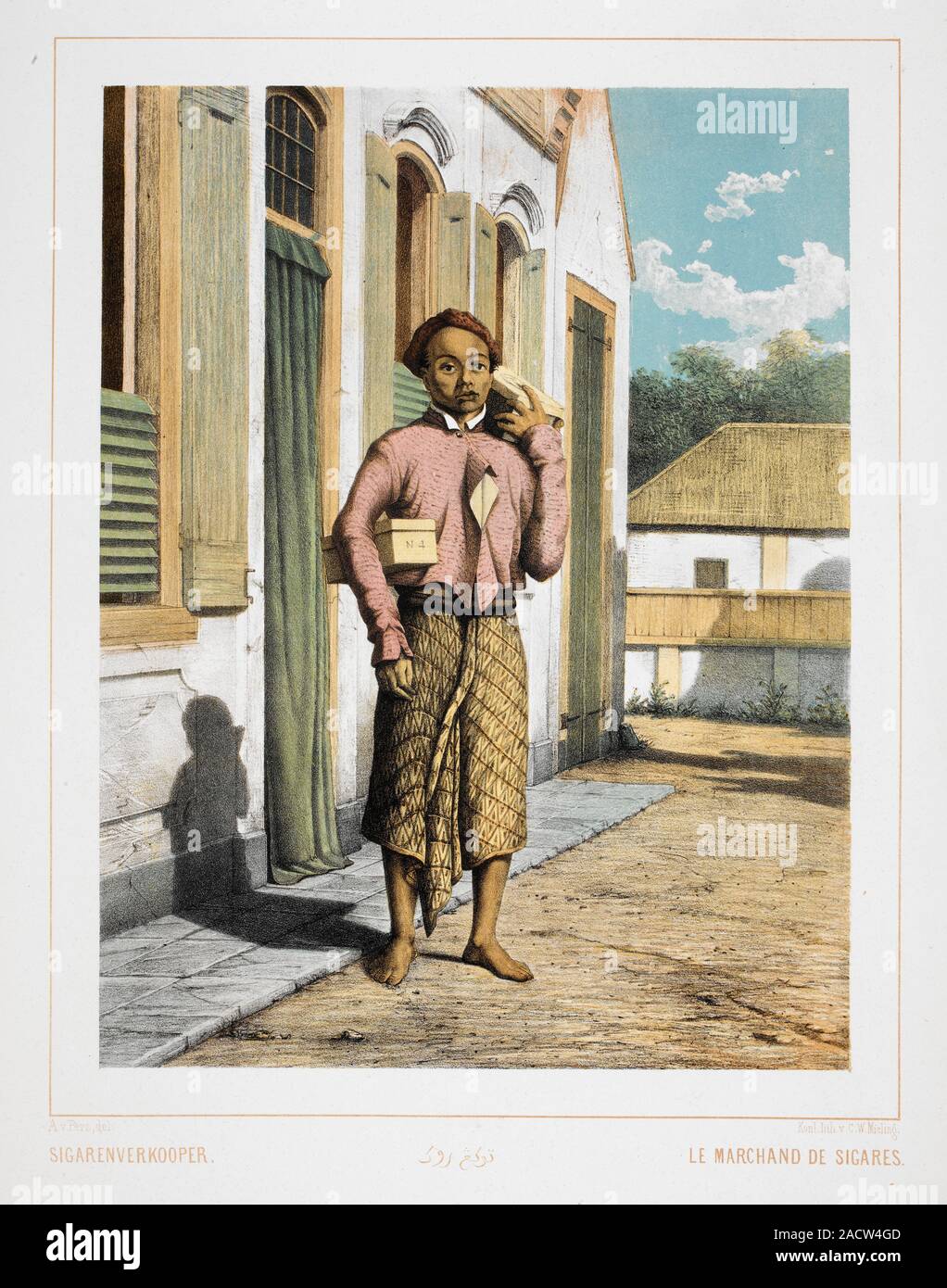 A trader of Indonesia, selling cigars, Colour illustration. Author A ...
