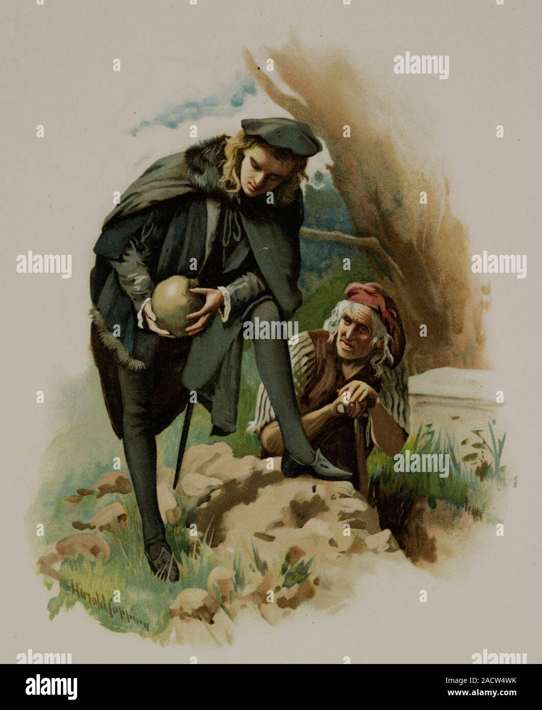 In a churchyard, Hamlet holds the skull of Yorick, a jester whom he ...