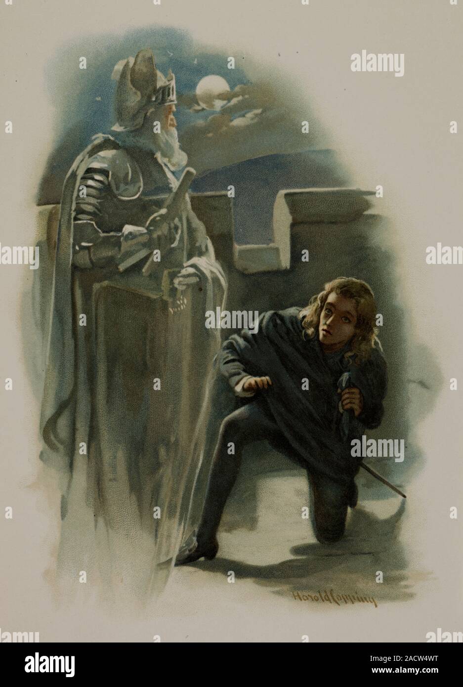 The ghost of Hamlet's father standing before Hamlet. Act I. Scene V ...