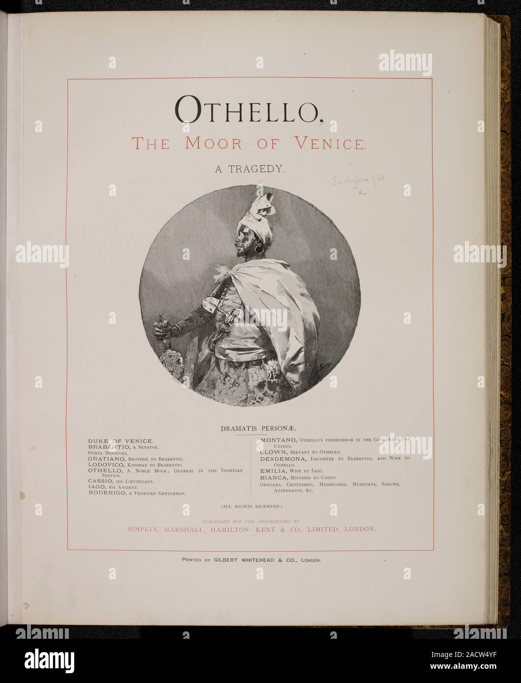 Portrait of Othello with a List of characters, Author William ...