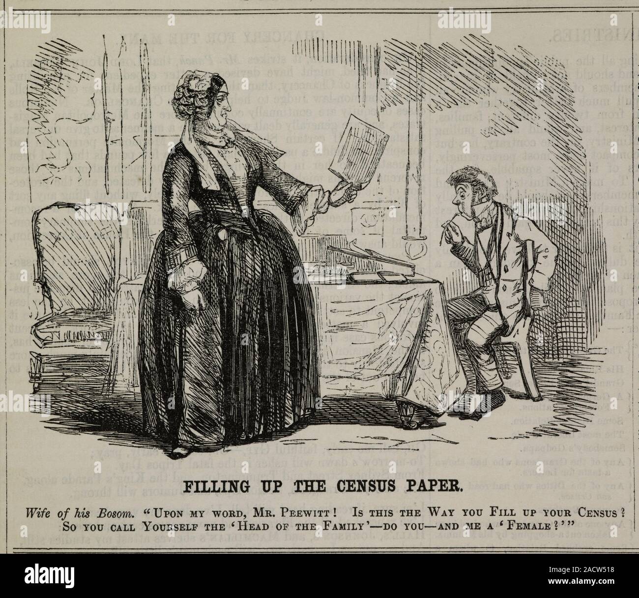 Filling up the census paper'. A humorous cartoon from 'Punch ...