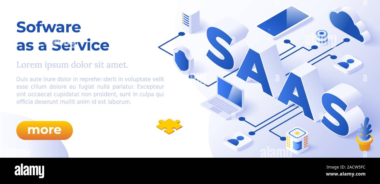 SAAS - Isometric Vector Illustration. Website Banner Layout Template ...